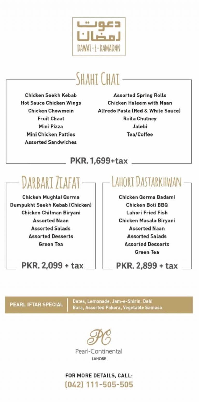 PC Iftar Buffet Branches Menu Contact Info
