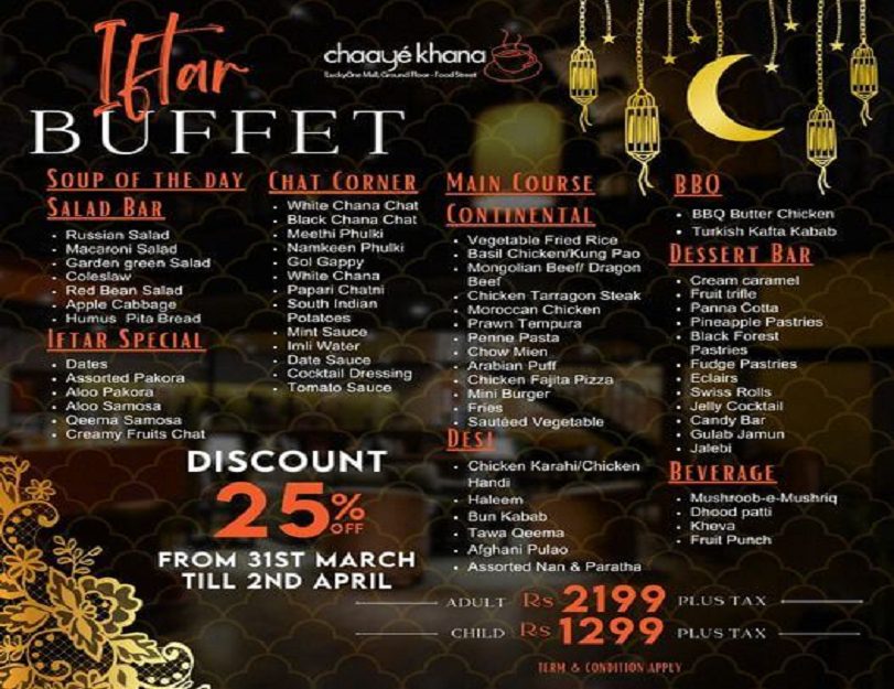 Chaaye Khana Iftar Buffet Menu - Menu & Prices For All Branches