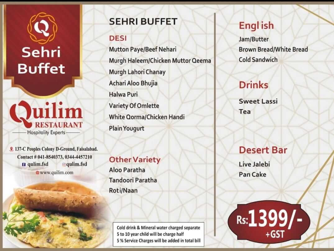 The Best Sehri Buffet in Faisalabad - Menu & Prices 2023