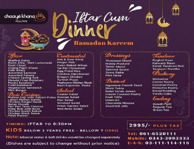 Chaaye Khana Iftar Buffet Menu - Menu & Prices For All Branches