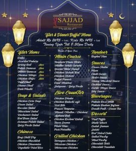 Sajjad Restaurant Sehri & Iftar Buffet 2023 - Menu and Prices
