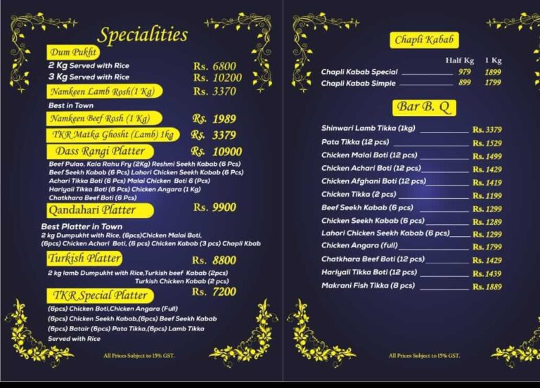 TKR Islamabad menu, Reviews & Locations - Updated April 2024