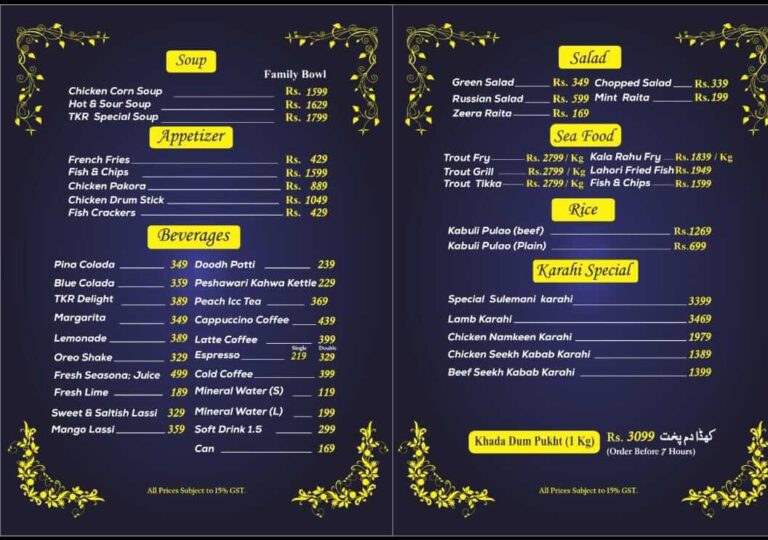 TKR Islamabad menu, Reviews & Locations - Updated April 2024